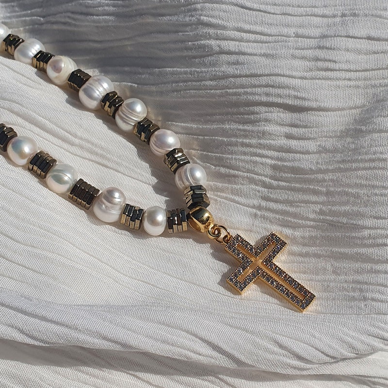 Pearl Cross Necklace - Etsy