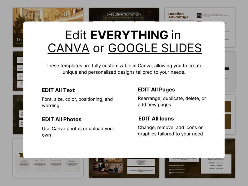 Hotel Hospitality Pitch Deck Canva Template: Editable Presentation ...