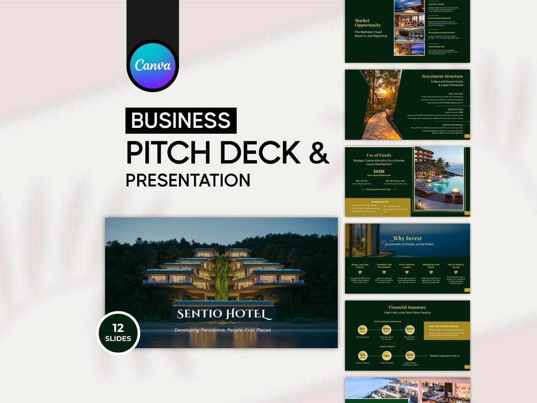Investor Pitch Deck Canva | Hotel Resort Business Presentation | Luxury ...