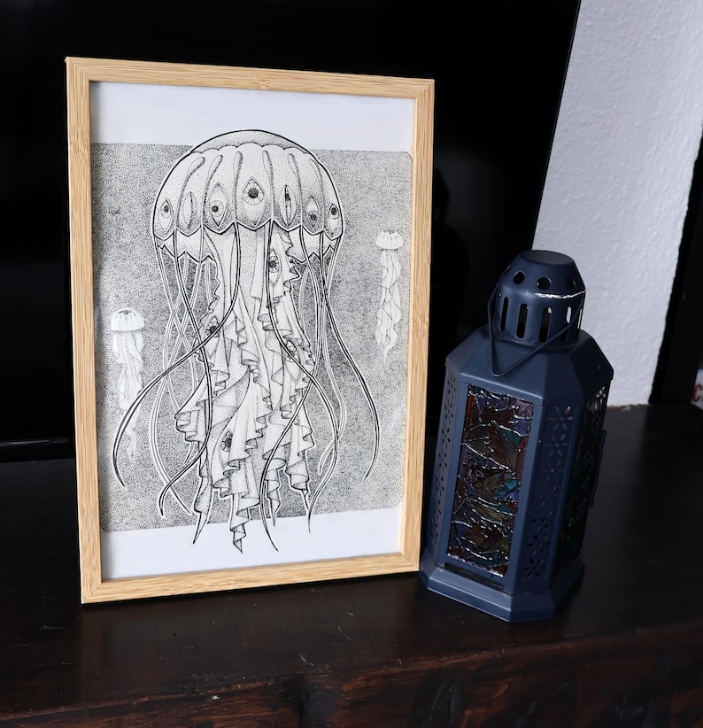 Hand-drawn Ink Illustration: Hypnotic Jellyfish Art Print - Etsy