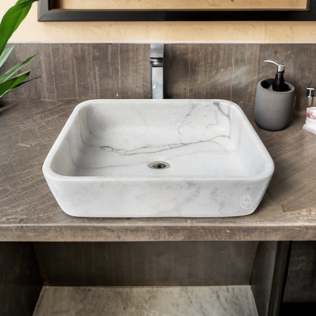 Carrara Marble White Stone Sink Natural Stone Rectangular - Etsy