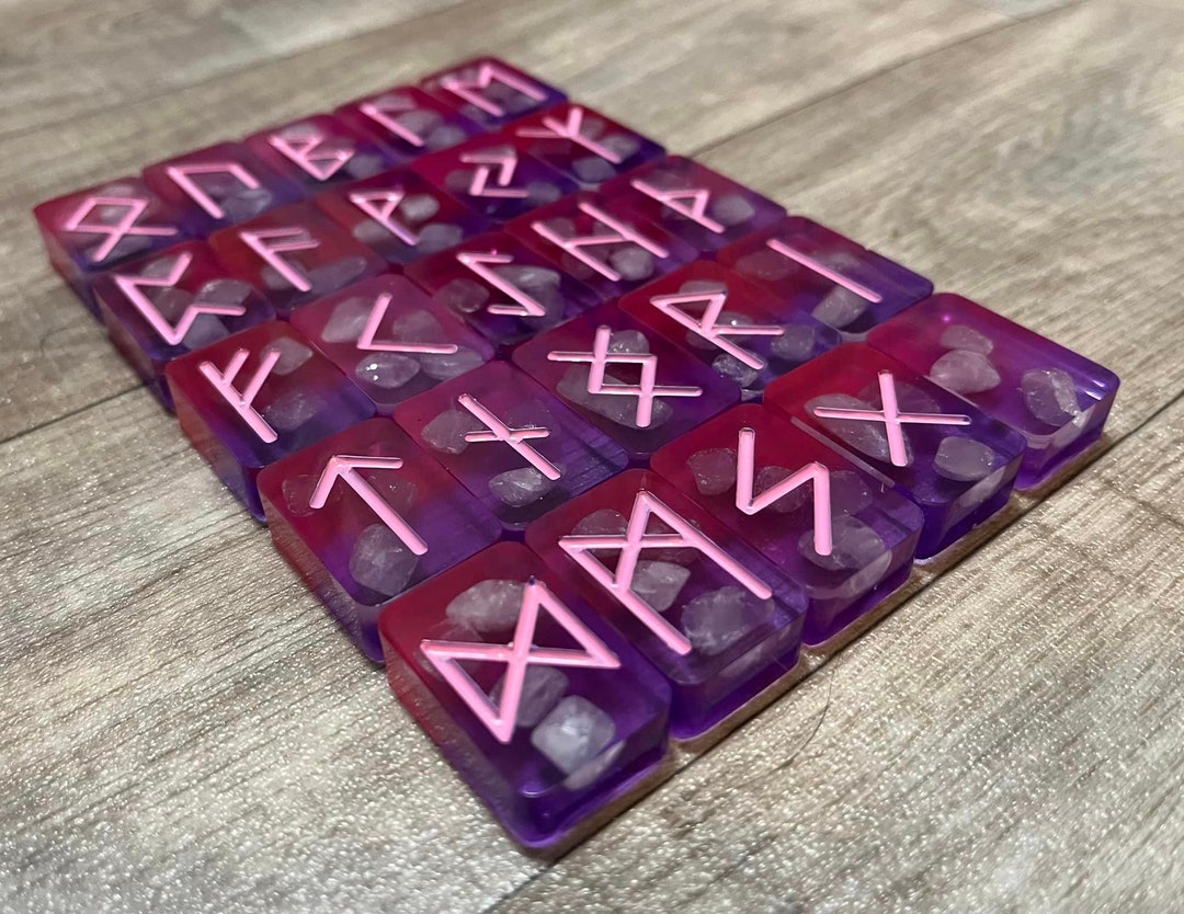 Elder Futhark Resin Rune Set Purples Rose Quartz UV - Etsy