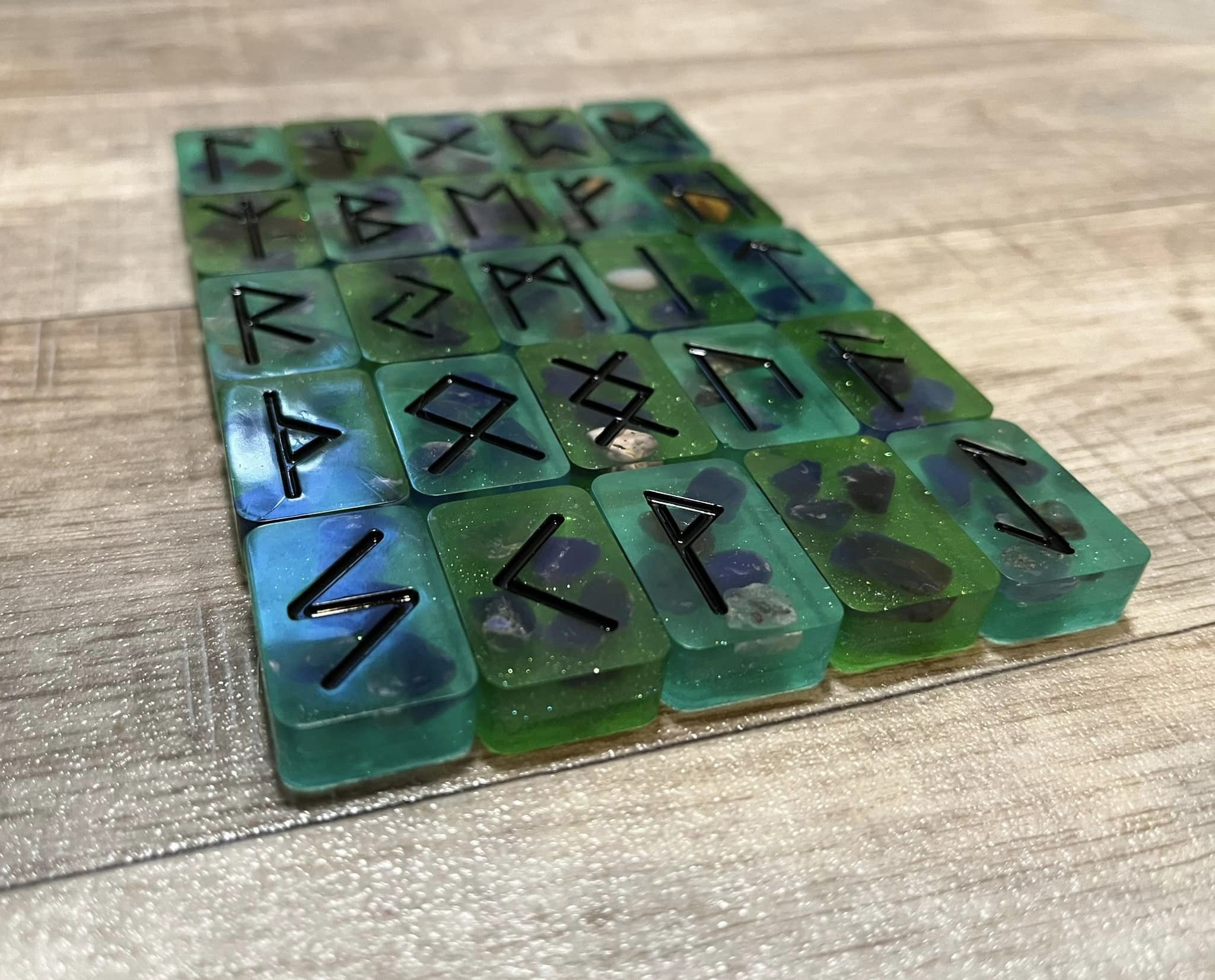 Elder Futhark Resin Rune Set Bottle Green, Matt Sea Glass Effect ...