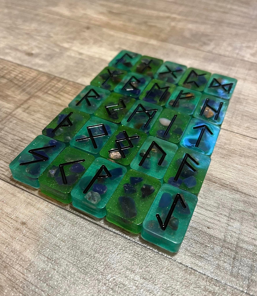 Elder Futhark Resin Rune Set Bottle Green, Matt Sea Glass Effect ...