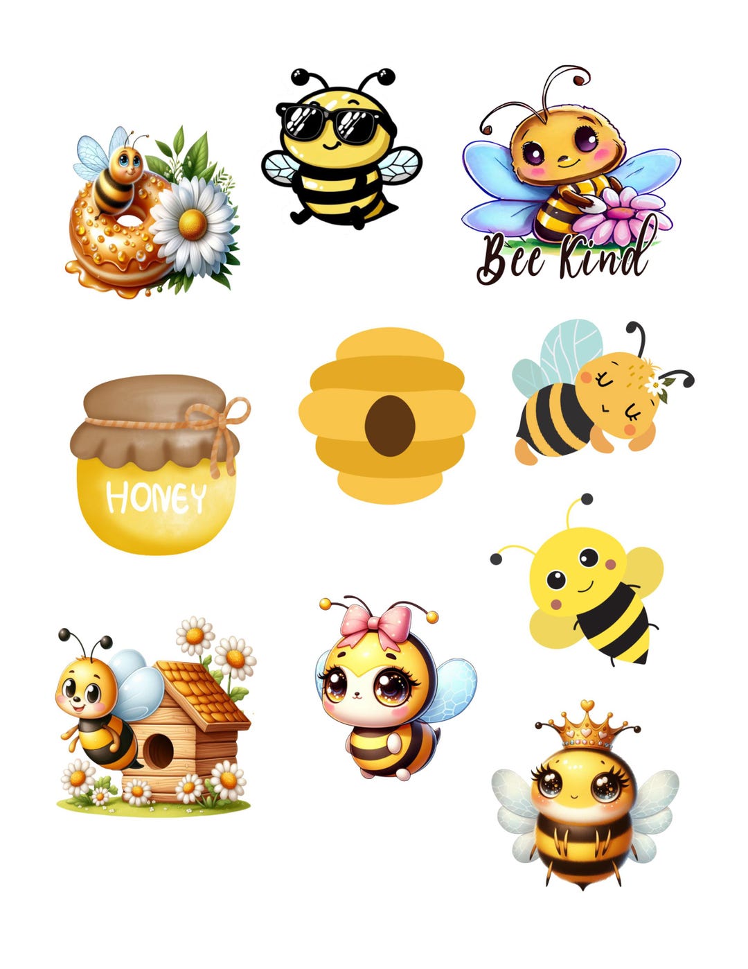 Bee Stickers Bee Hive Honey Pot Queen Bee Bees Bee With Donut Bee Kind ...