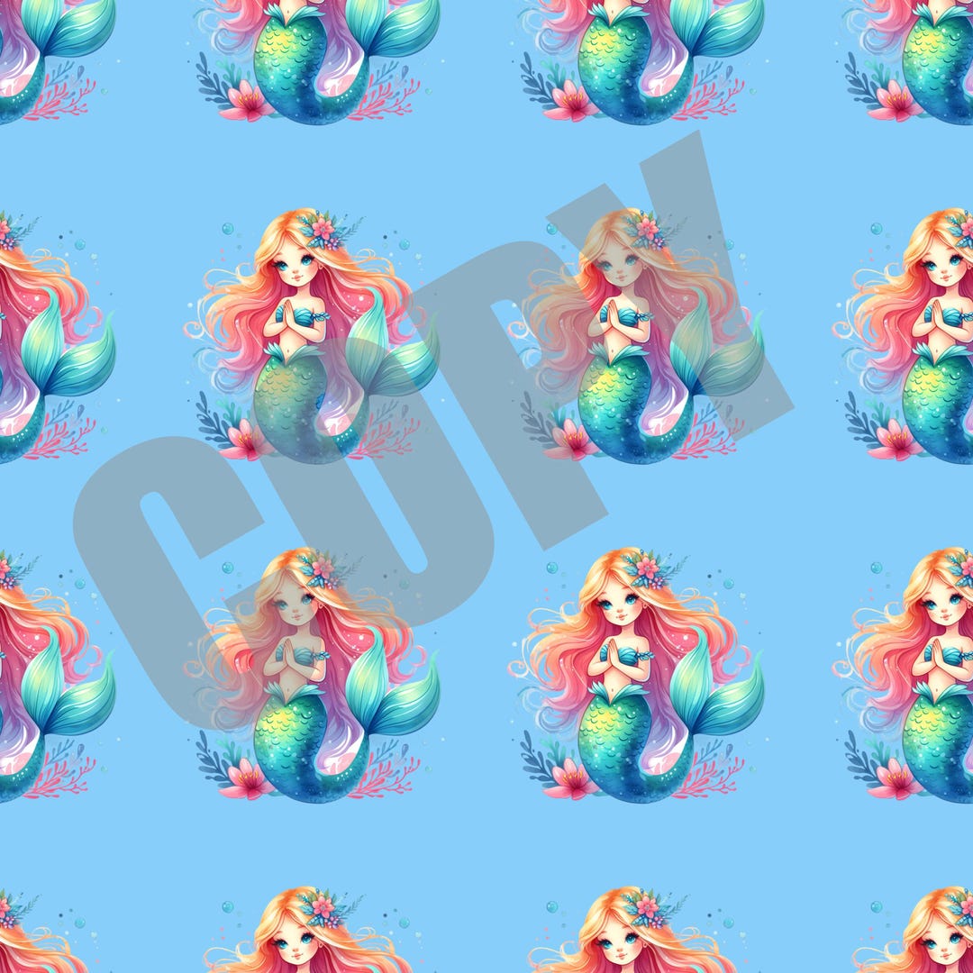 Mermaid Digital Paper, Mermaid Seamless Pattern, Mermaid With Dolphin ...