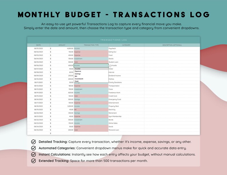 Monthly Budgeting Spreadsheet EXCEL & GOOGLE Sheets, Track Income and ...