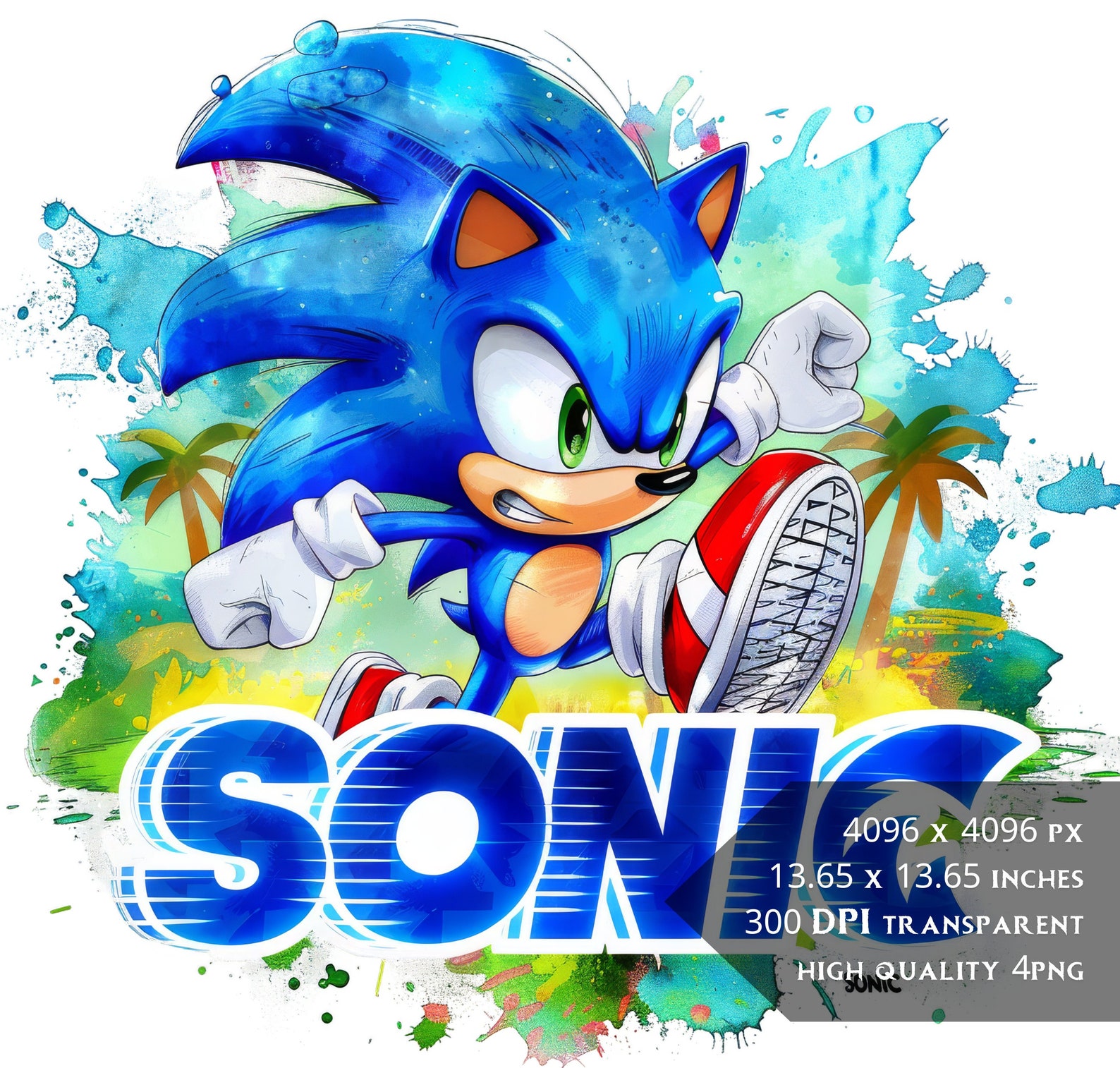 4 PNG Sonic the Hedgehog Splash and Watercolor Digital Design PNG File ...