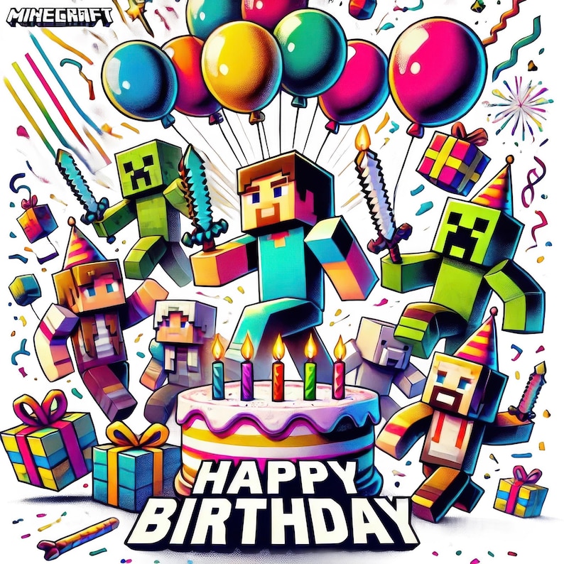 Minecraft Happy Birthday, Minecraft PNG, Minecraft Gift, Minecraft ...