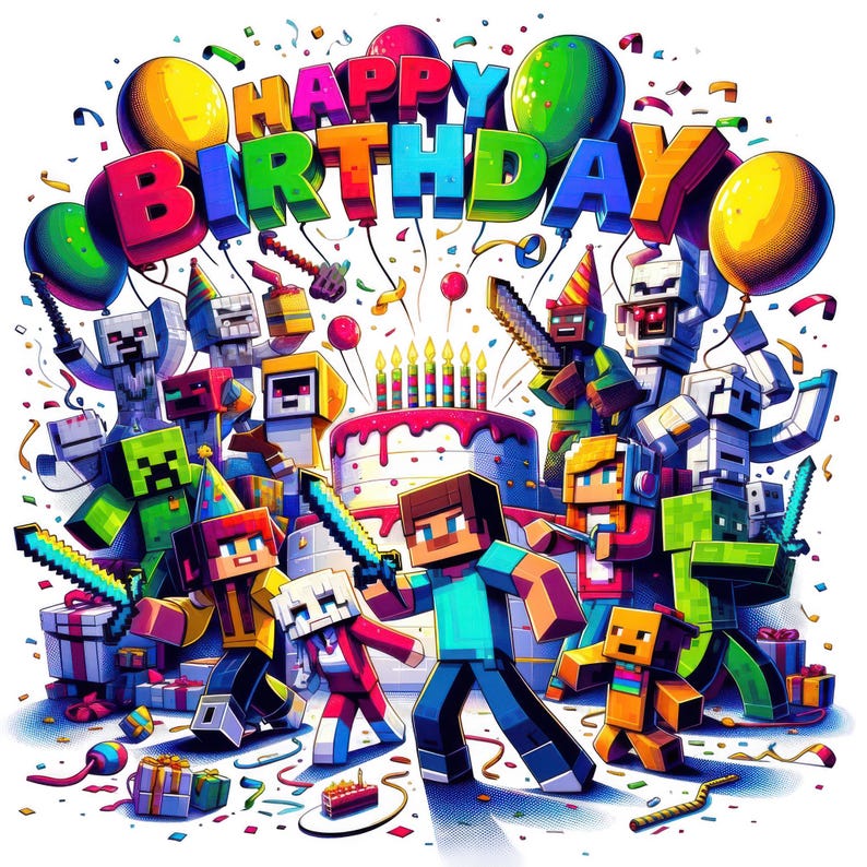 Minecraft Happy Birthday, Minecraft PNG, Minecraft Gift, Minecraft ...