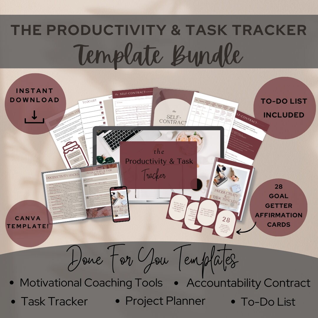 Productivity Task Tracker Bundle Done for You Life Coach Template ...
