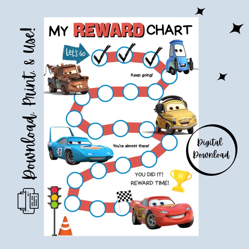 Cars Potty Training Reward Chart: Lightning Mcqueen (digital Download ...