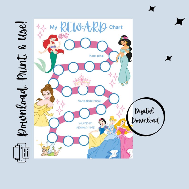 Princess Potty Chart & Certificate | Toddler Printable Reward Chart ...
