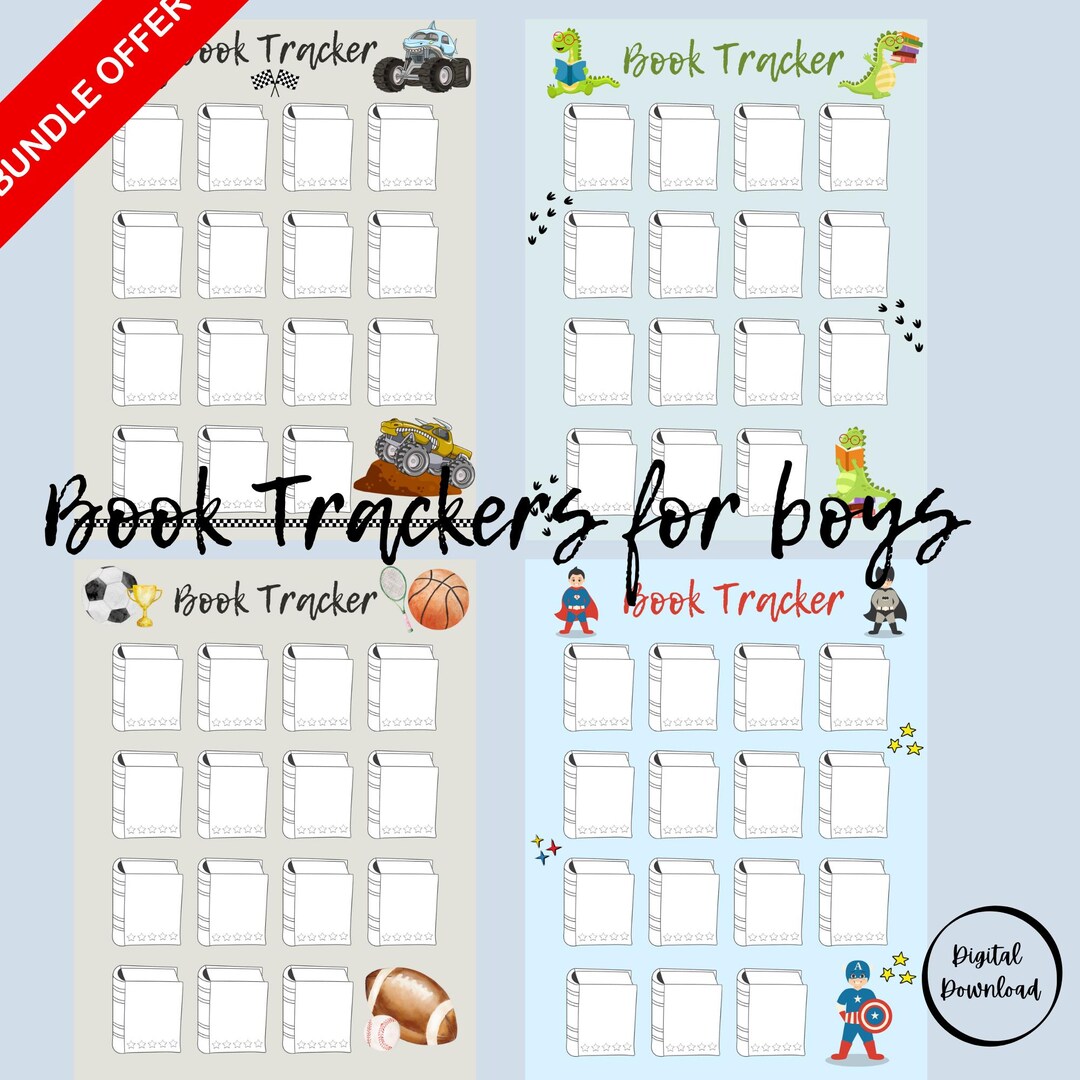 Boys Reading Tracker Printable Set: Color-in Book Log (digital Download ...