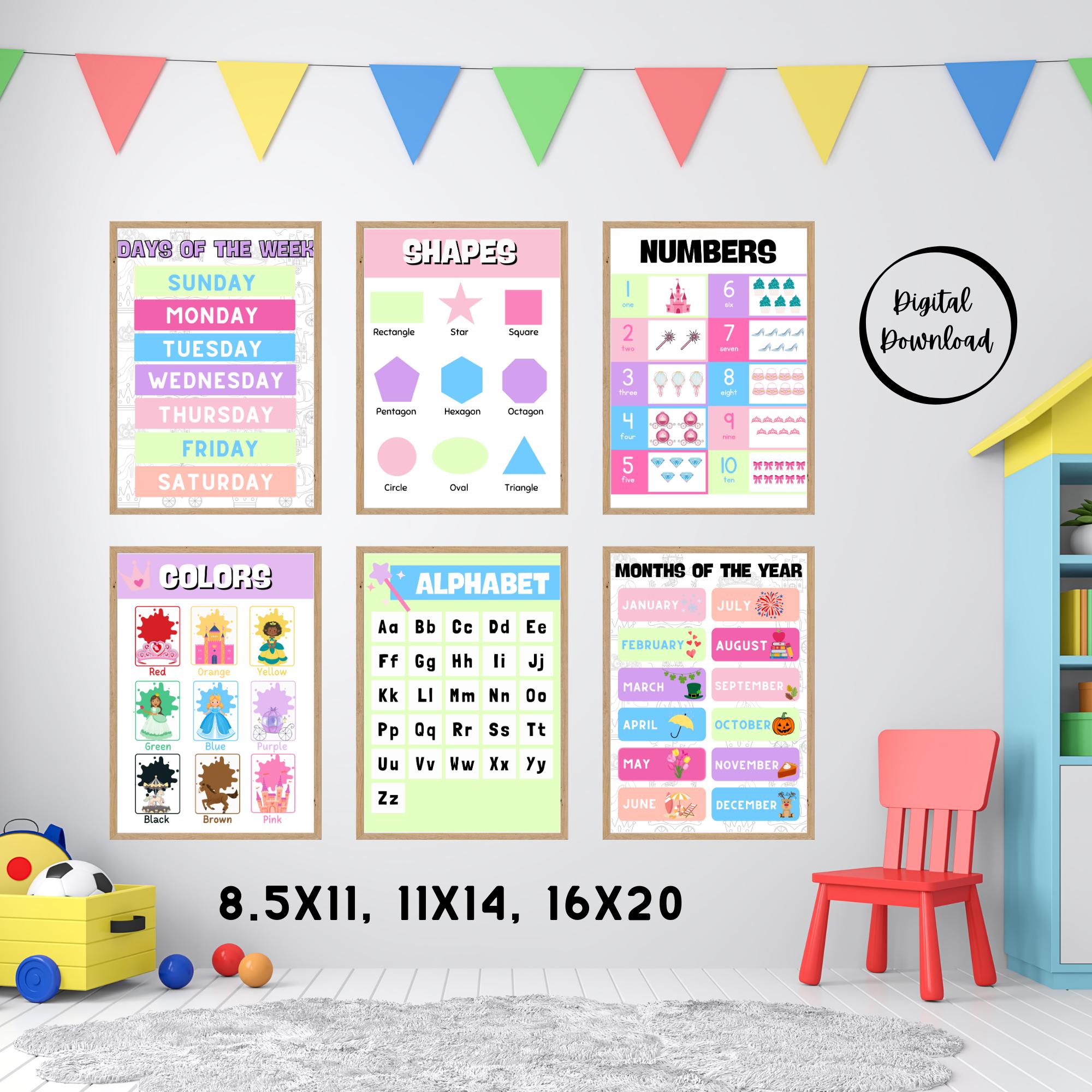 Princess Preschool Learning Posters: Alphabet, Numbers, Colors (digital ...