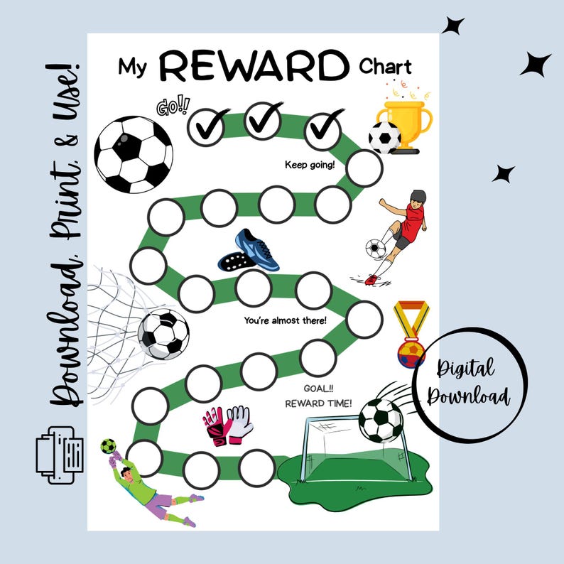 Soccer Reward Chart: Goal Tracker, Behavior Management (digital ...