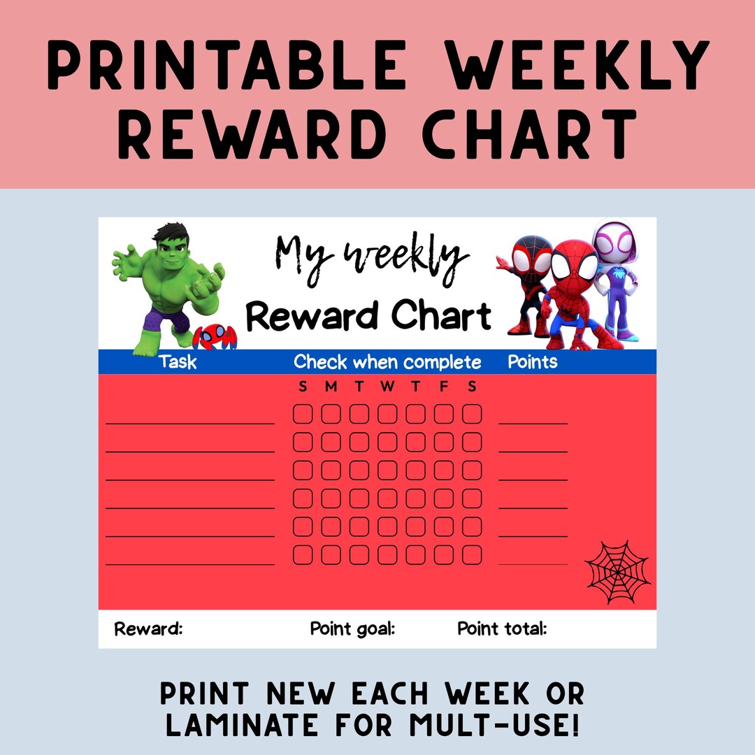 Web Hero Weekly Reward Chart for Kids | Printable Chore & Behavior ...