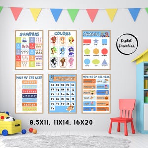 Blue Preschool Educational Posters, Printable PDF Set of 6 – Alphabet ...