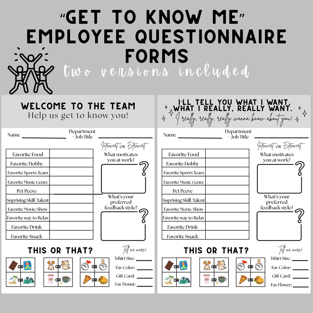 Team Building Questionnaire: Employee Introductions, 2 Styles ...