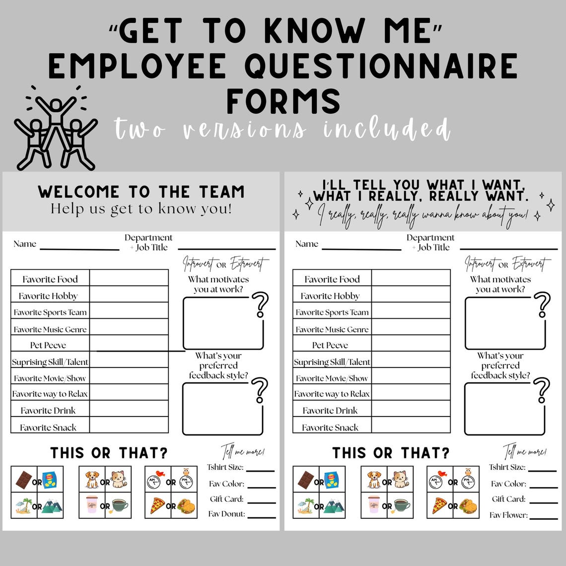 Team Building Questionnaire: Employee Introductions, 2 Styles ...