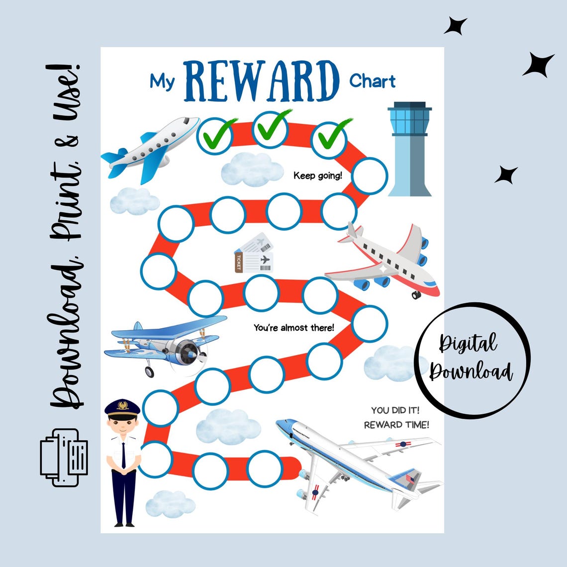 Airplane Potty Training Chart & Certificate: Toddler Reward (printable ...