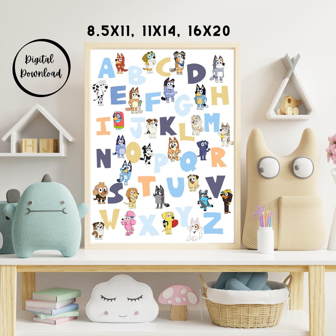 Blue ABC Alphabet Poster | Digital Download Wall Art for Kids Room ...