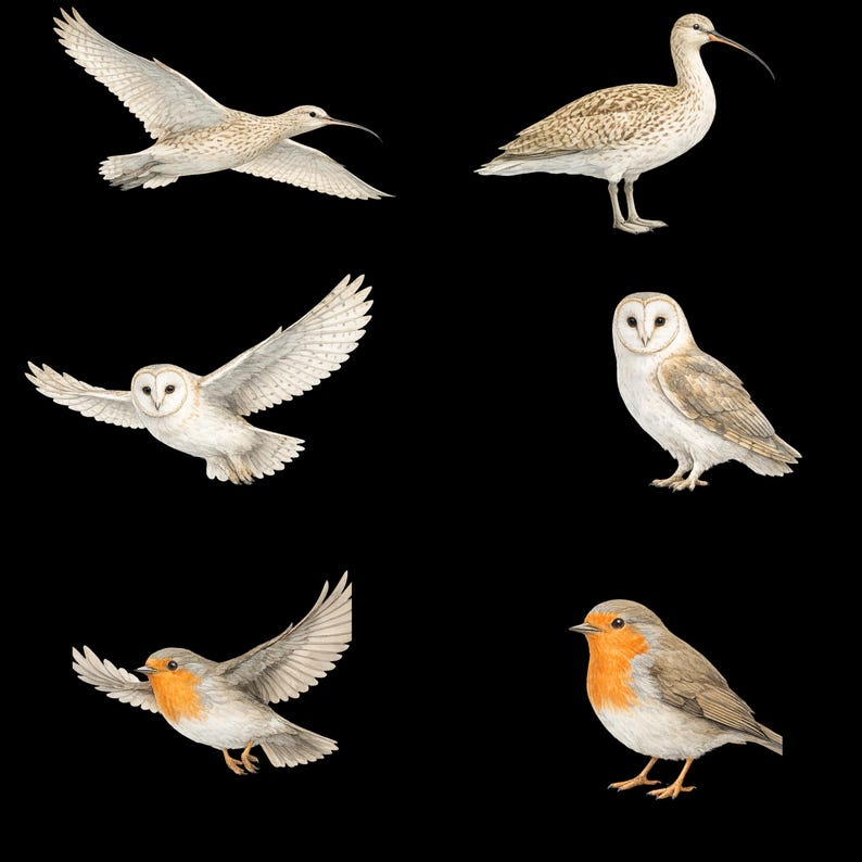 Birds of Ireland Clipart, Irish Birds Watercolor PNG, Standing and ...