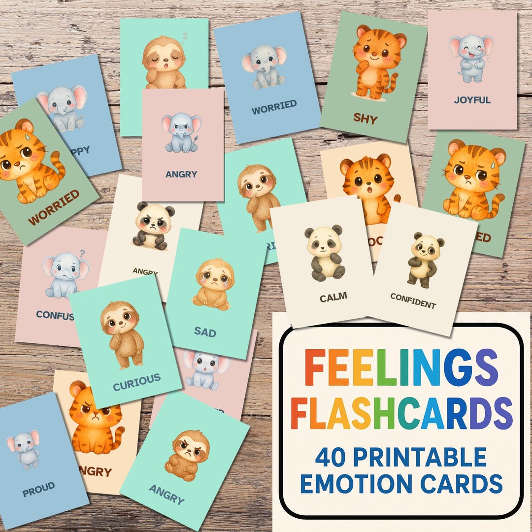 40 Feelings Flashcards for Kids | Animal Emotions Cards | Calm Corner ...