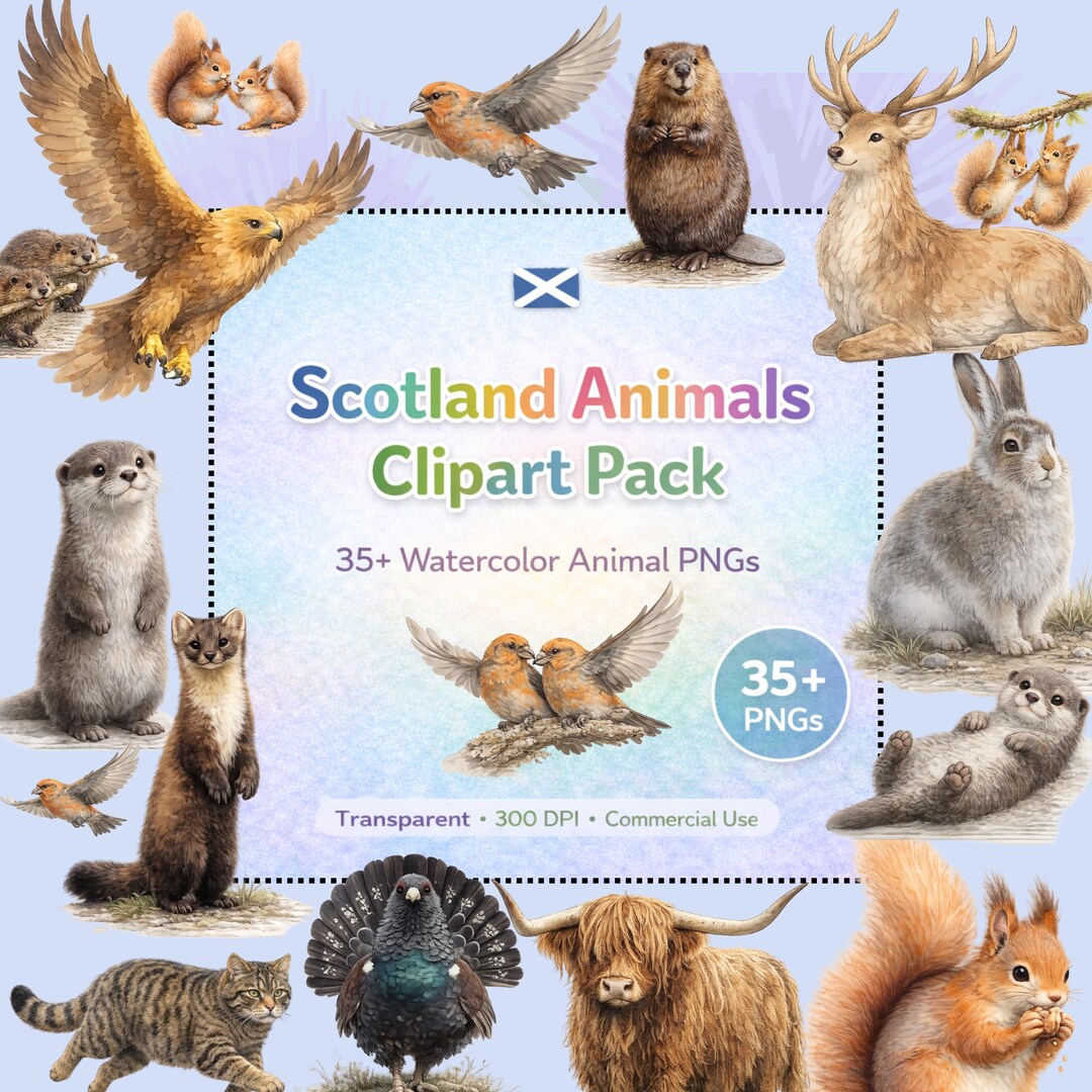Scottish Animals Clipart | Scotland Wildlife Watercolor PNG | 35 ...