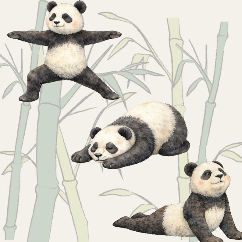 Yoga Panda Clipart Bundle, Watercolor Poses, Nature Scenes (18 Pngs) - Etsy