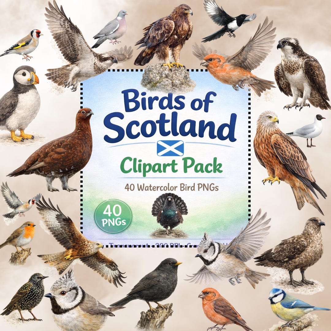 Birds of Scotland Clipart PNG – Watercolor Scottish Birds, Standing ...