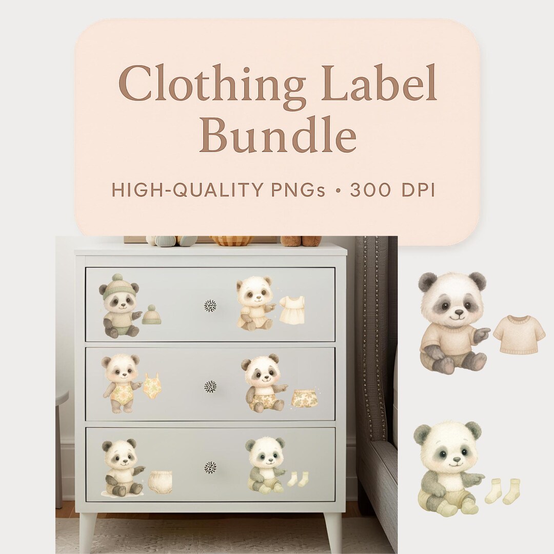 Neutral Panda Clothing Label Bundle • Nursery Drawer Labels • Printable ...