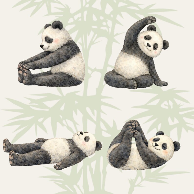 Yoga Panda Clipart Bundle, Watercolor Poses, Nature Scenes (18 Pngs) - Etsy