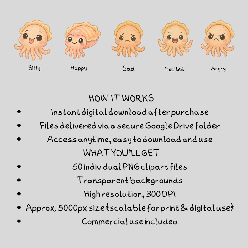 50 Kids Feelings Animals Clipart Bundle | Kawaii Cartoon Emotions PNG ...