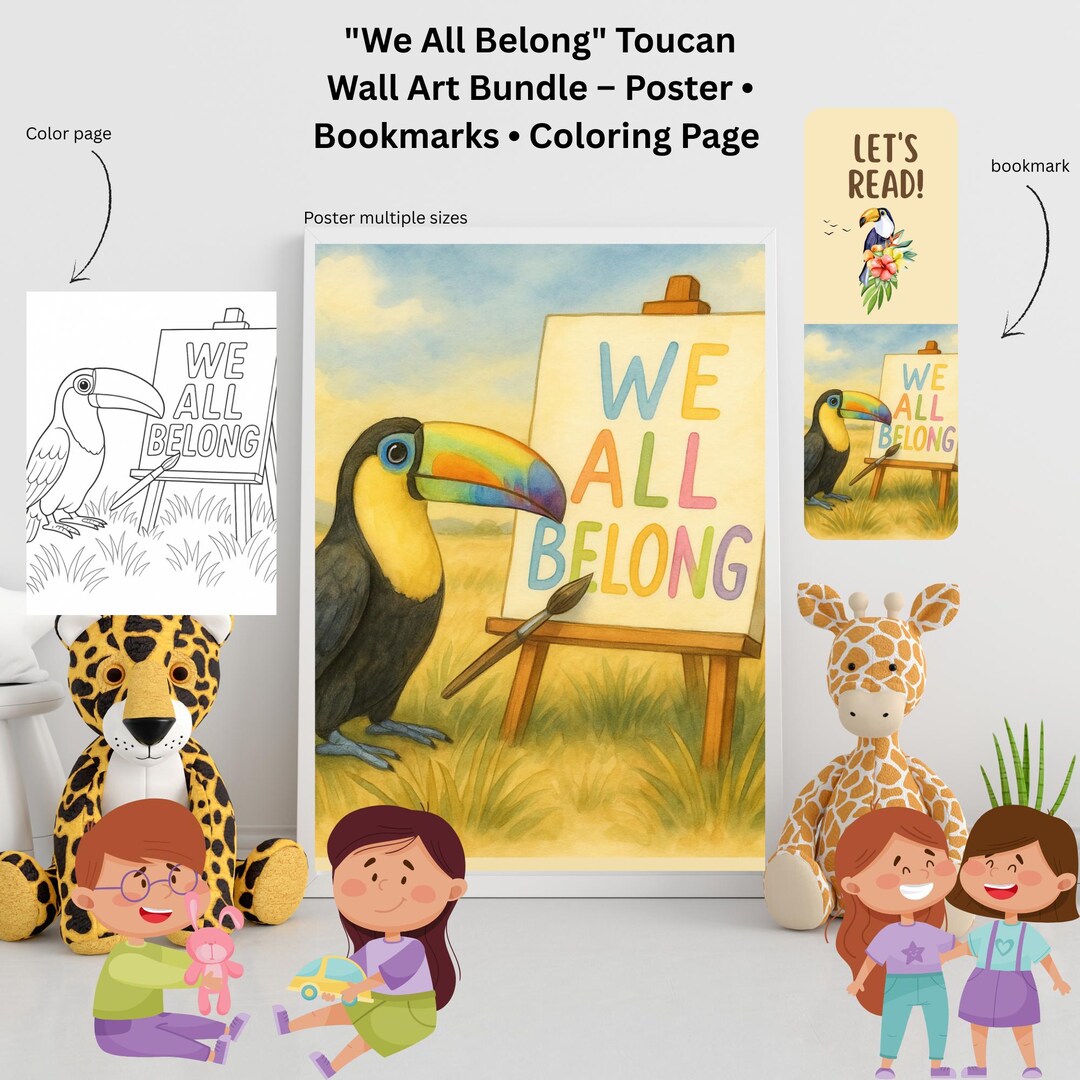 Toucan Watercolor Poster Bundle, Coloring Page Bookmarks (digital ...