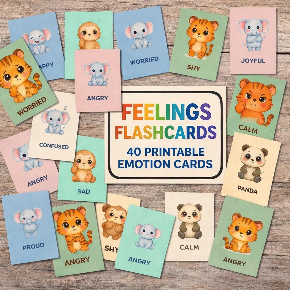 Animal Emotion Flashcards for Kids | Feelings Learning Tool (PDF + JPG ...