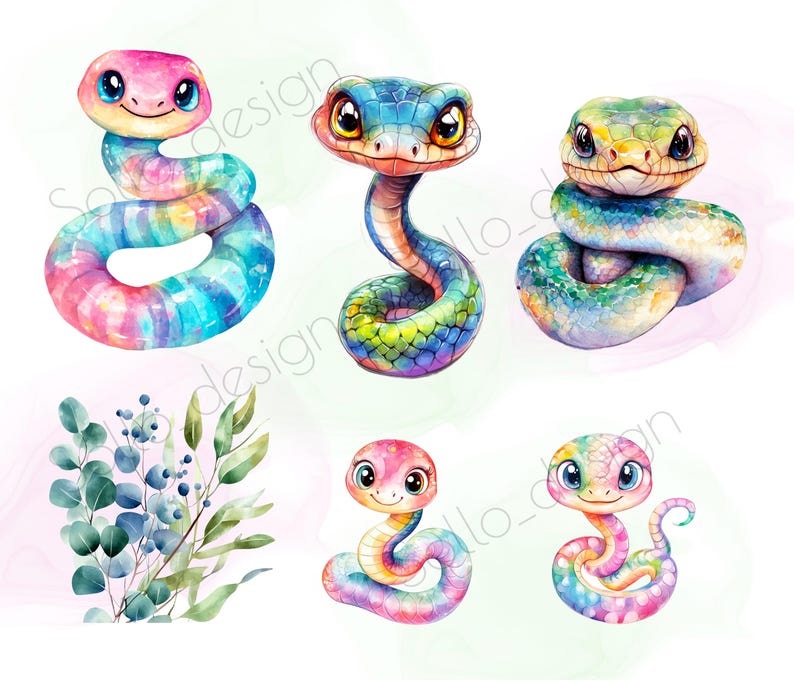 Baby Snakes Clipart Set, Watercolor Clipart, Baby Gift, Nursery ...