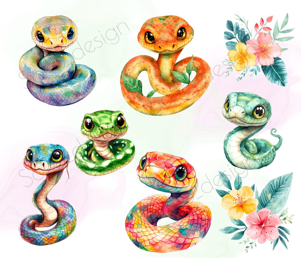 Baby Snakes Clipart Set, Watercolor Clipart, Baby Gift, Nursery ...