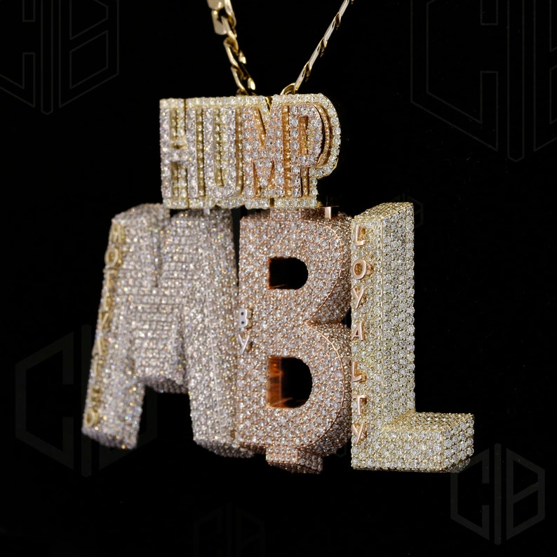 Custom Huge Letter Name Pendant With 3 Tone Moissanite Pendant, Hip Hop ...