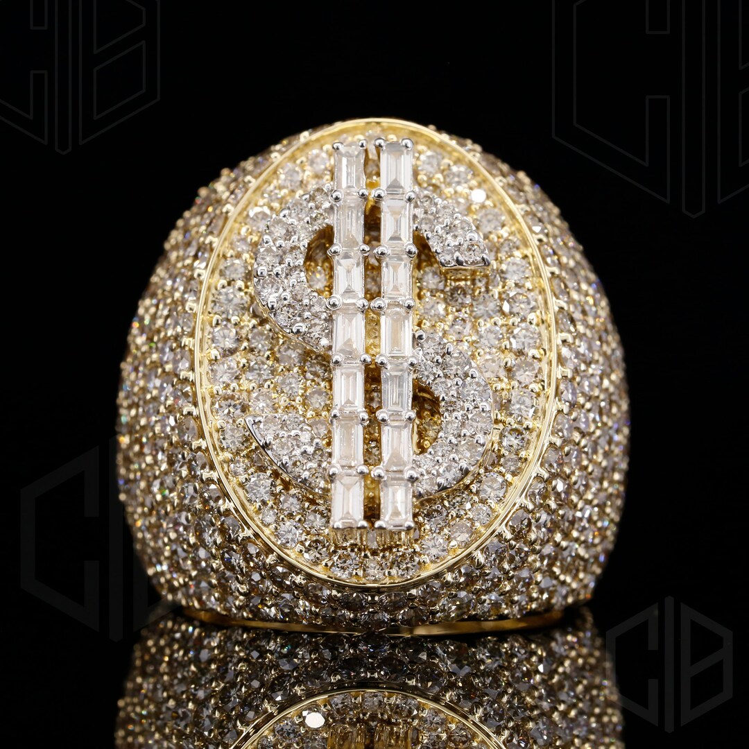 Custom Dollar Sign Ring, 14K Solid Gold Mens Cz Diamond Ring, Custom ...