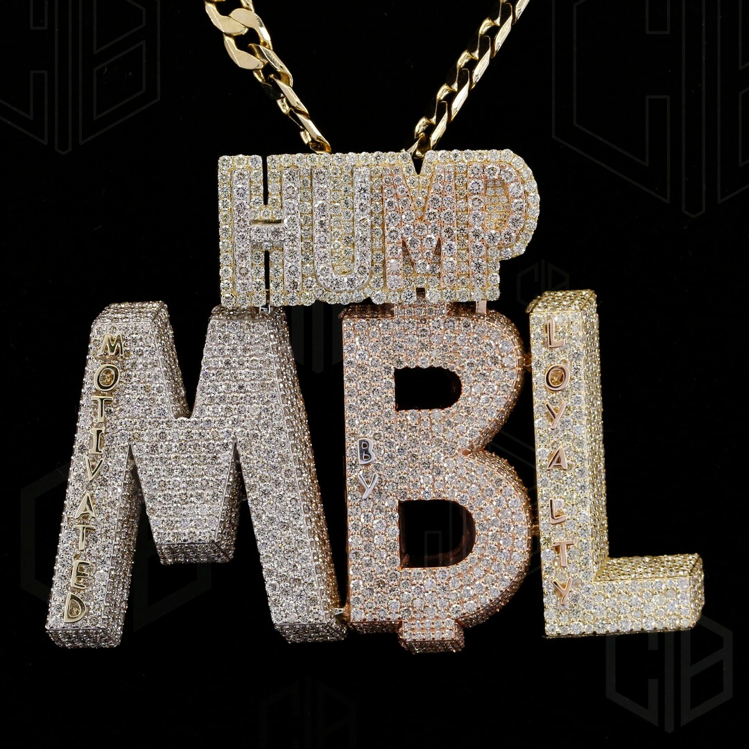 Custom Huge Letter Name Pendant With 3 Tone Moissanite Pendant, Hip Hop ...