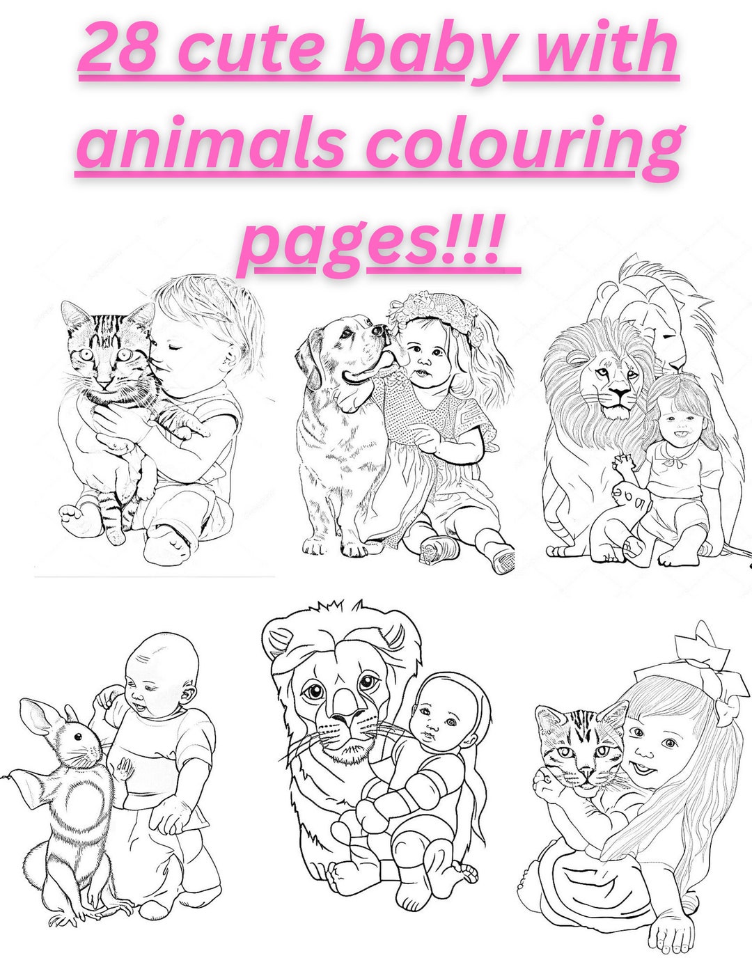 28 Cute Baby Animals Coloring Pages, Kawaii Baby Lion Zebra Elephant ...