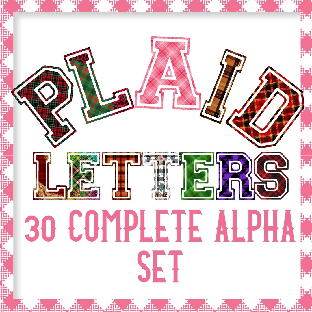 Plaid Letters & Numbers PNG,30 Complete Plaid Alpha Pack Bundle, Make Your Own Name With ...