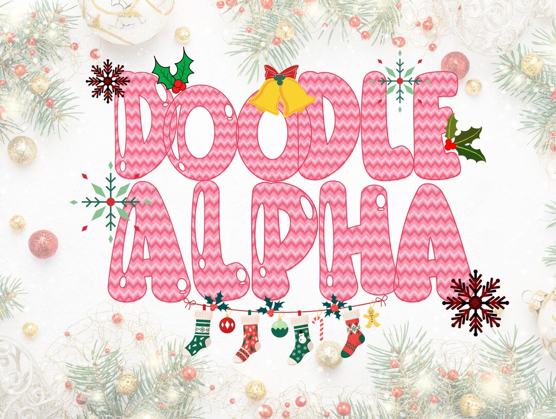 Christmas Doodle Font PNG Set, Pink Alphabet Clipart (digital Download ...