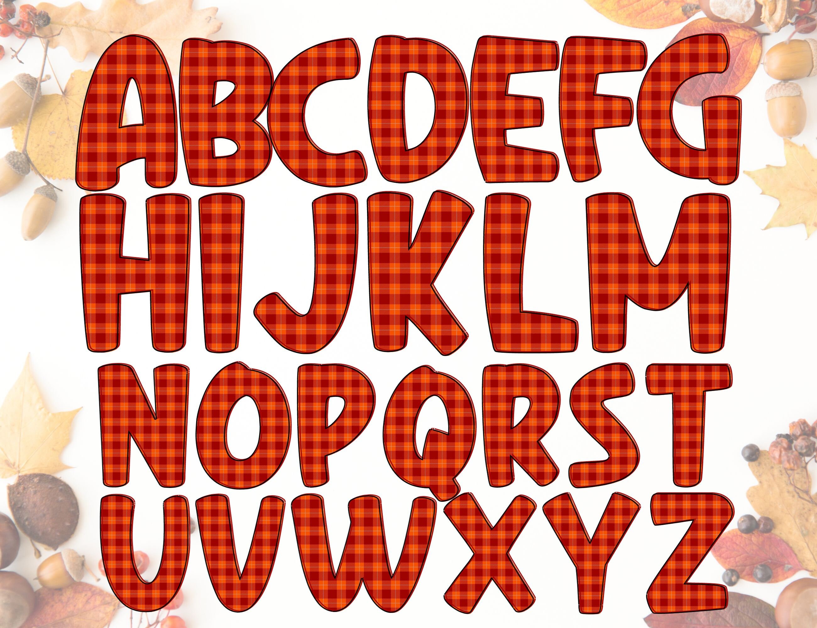 Plaid Doodle Letters Alphabet PNG Bundle,thanksgiving Sublimation Alpha ...