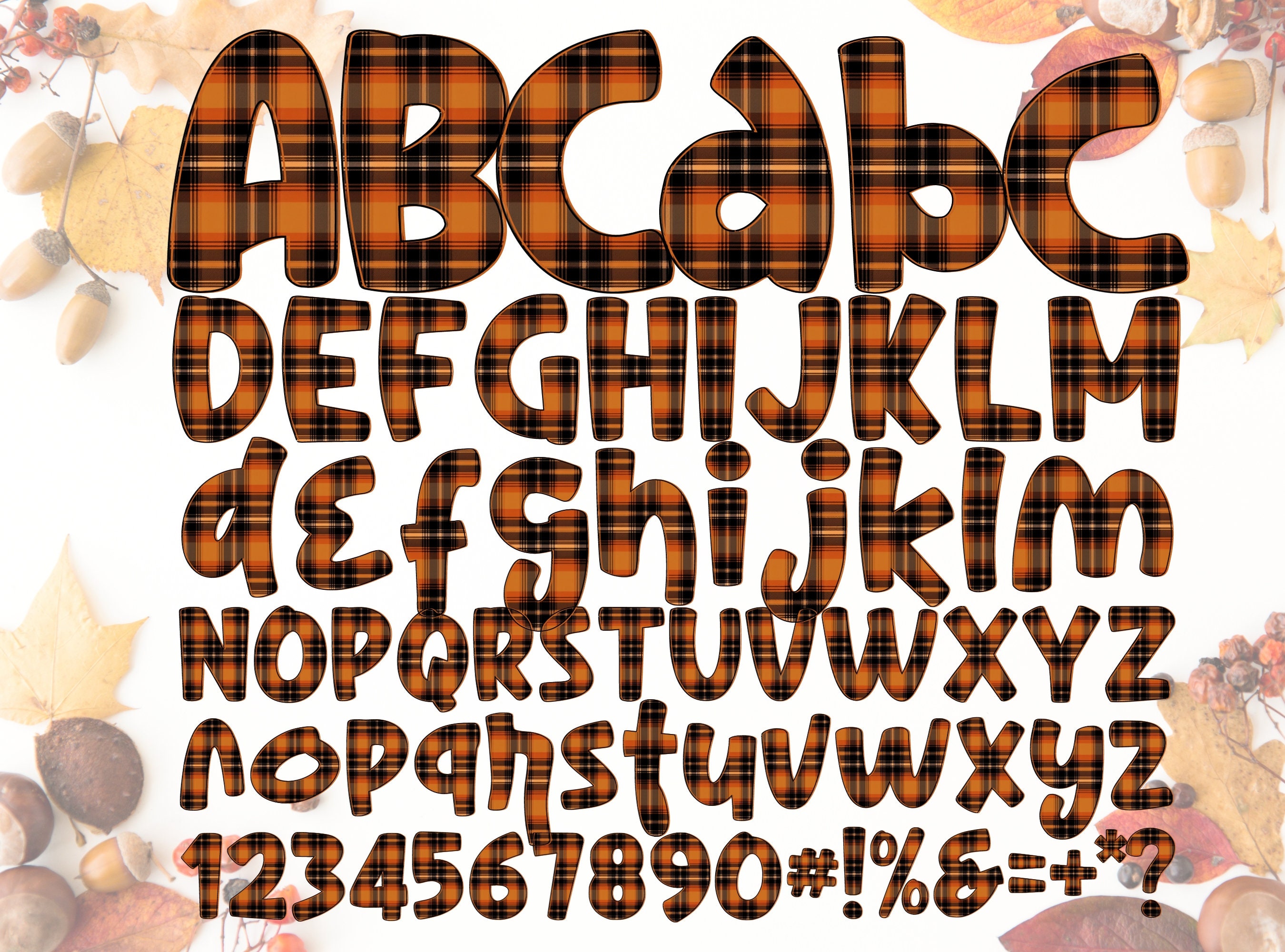 Plaid Doodle Letters Alphabet PNG Bundlethanksgiving - Etsy