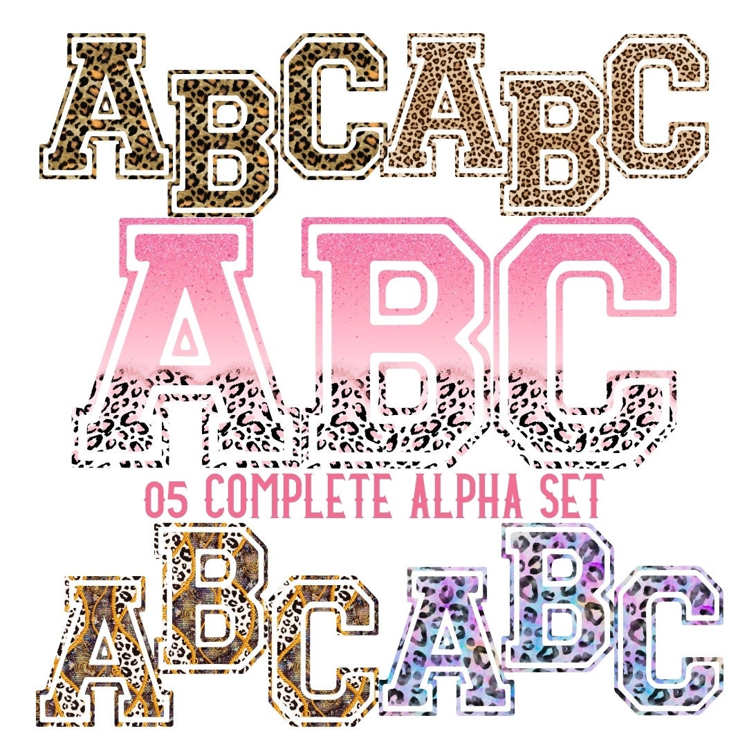 Leopard Doodle Letters & Numbers PNG,05 Complete Varsity Leopard Alpha ...