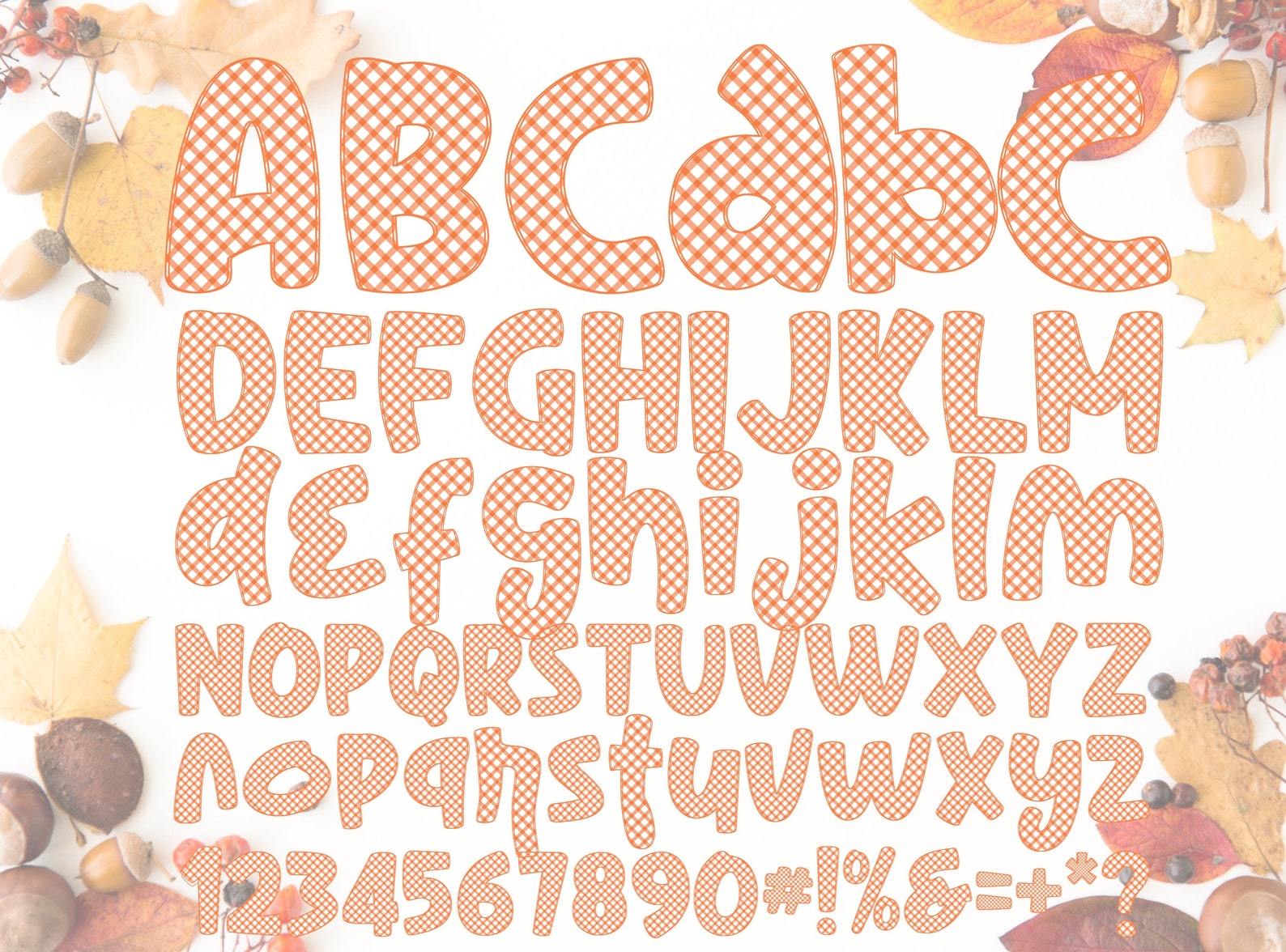 Plaid Doodle Letters Alphabet PNG Bundle,thanksgiving Sublimation Alpha ...