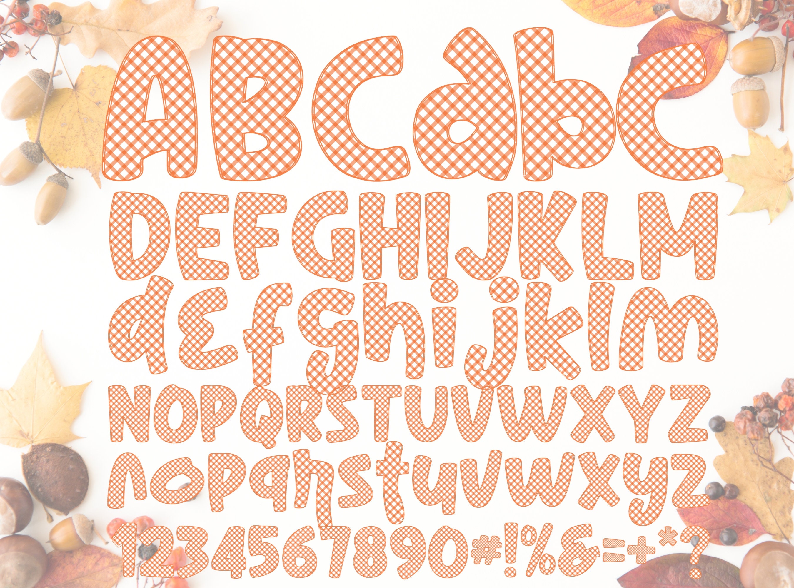 Plaid Doodle Letters Alphabet PNG Bundle,thanksgiving Sublimation Alpha ...