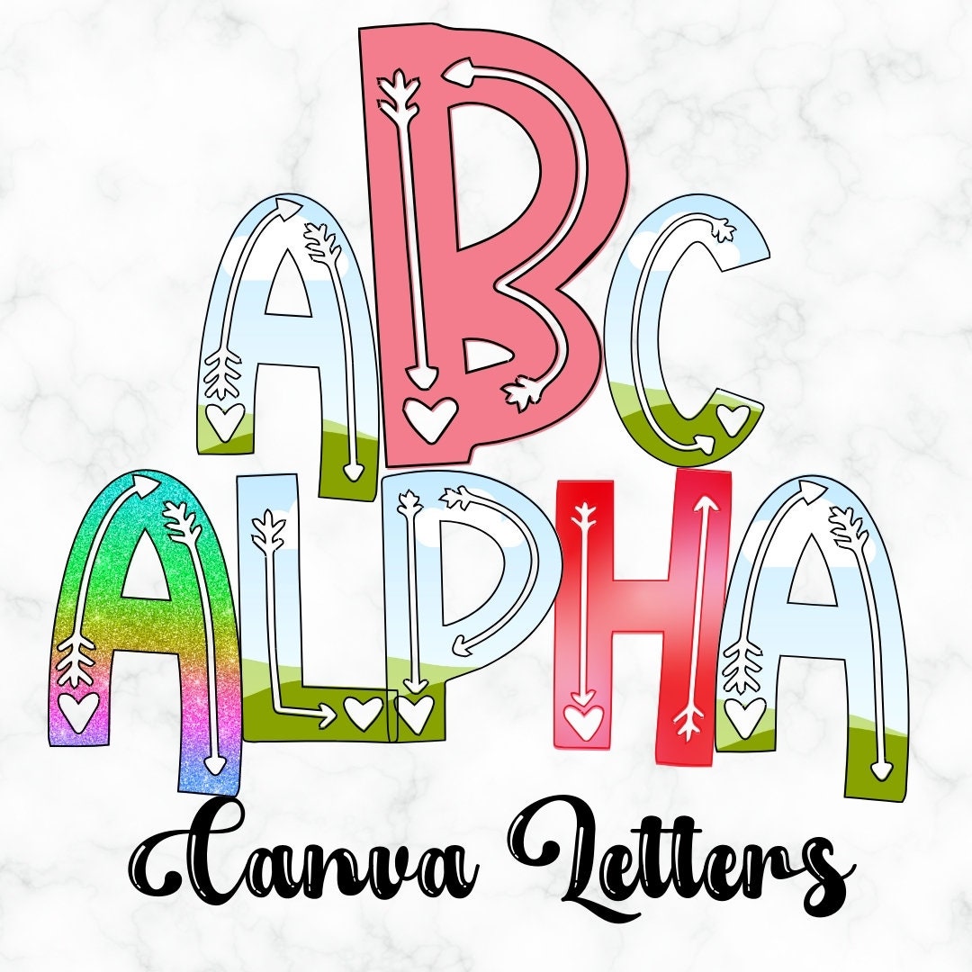Editable Canva Letters Frames Bundle,complete Cute Heart Canva Alpha ...